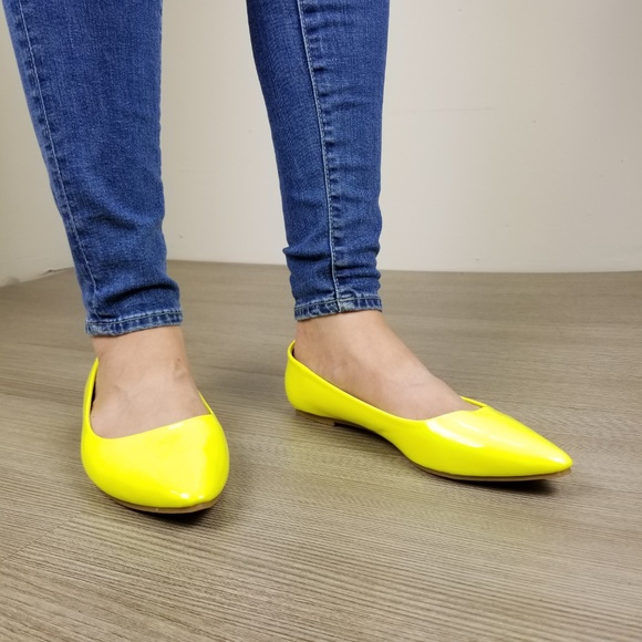 Shoes | Neon Yellow Close Pointy Toe Slip Flat Shoes C C | Poshmark